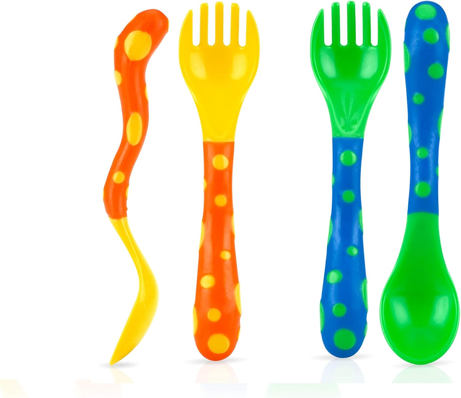 Nuby Fun Feeding Spoons & Forks 2-Pack - yellow/green, one size: Amazon.co.uk: Baby