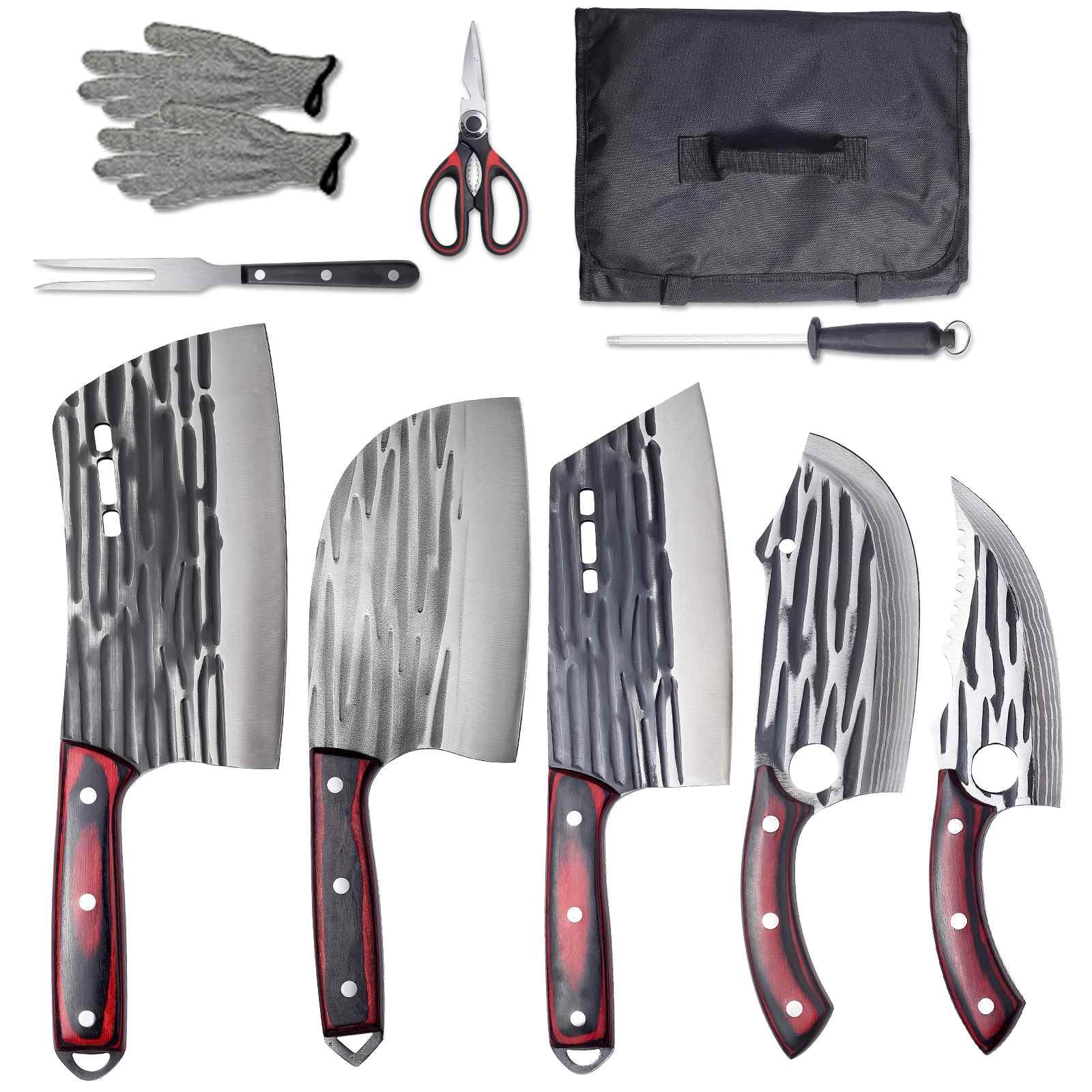 Butcher Chef Knife Set with Bag?High Carbon Steel Meat Cleaver for Meat ...