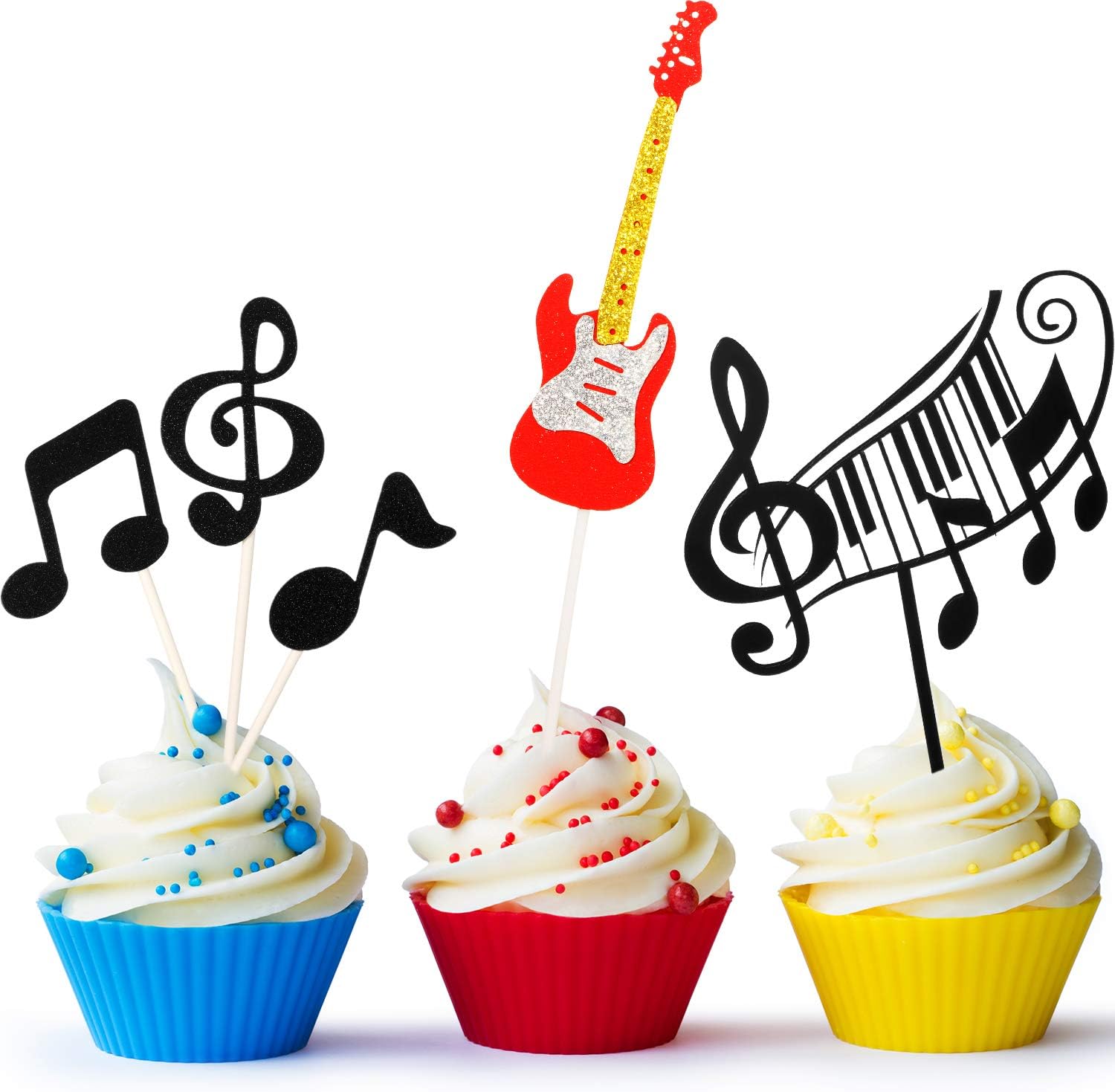 8 Pieces Music Notes Cupcake Toppers, Guitar Cake Toppers, Musical ...
