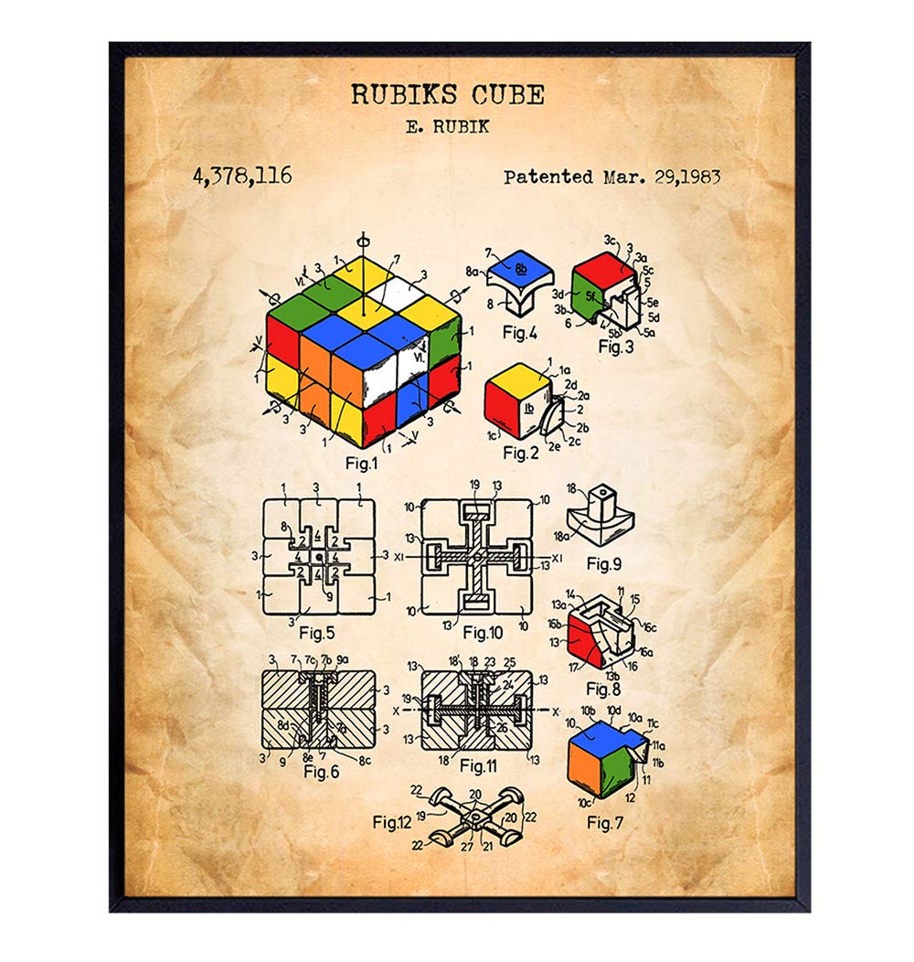 Amazon.com: Rubiks Cube Vintage Wall Art Poster - 8x10 Patent Art Print ...
