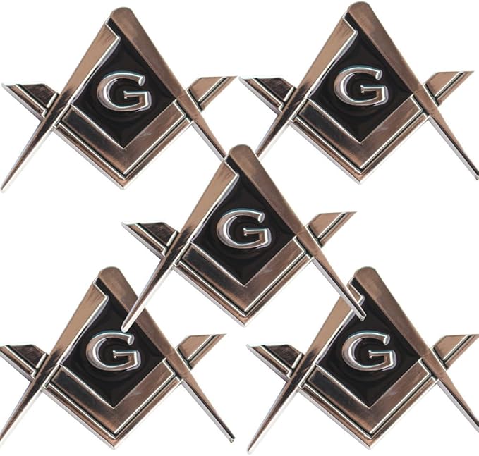 5 Pack 2.75" Chrome Plated Masonic Car Emblem Mason Square and ...
