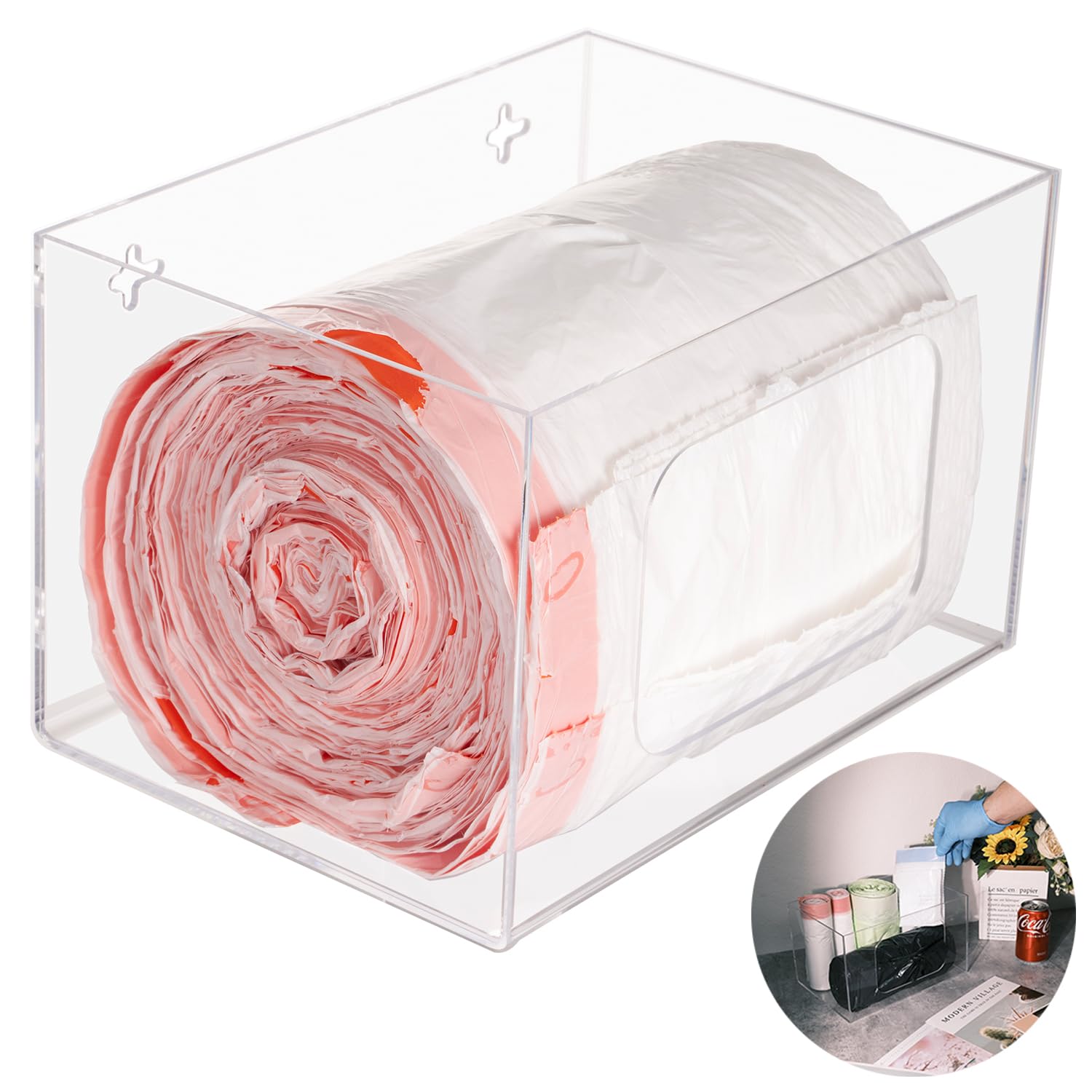 SEANADO Extra Large Trash Bag Dispenser Roll Holder, Wall Mount Acrylic ...