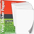 JOYEZA Premium Printable Vinyl Sticker Paper for Inkjet Printer - 25 Sheets Matte White ...