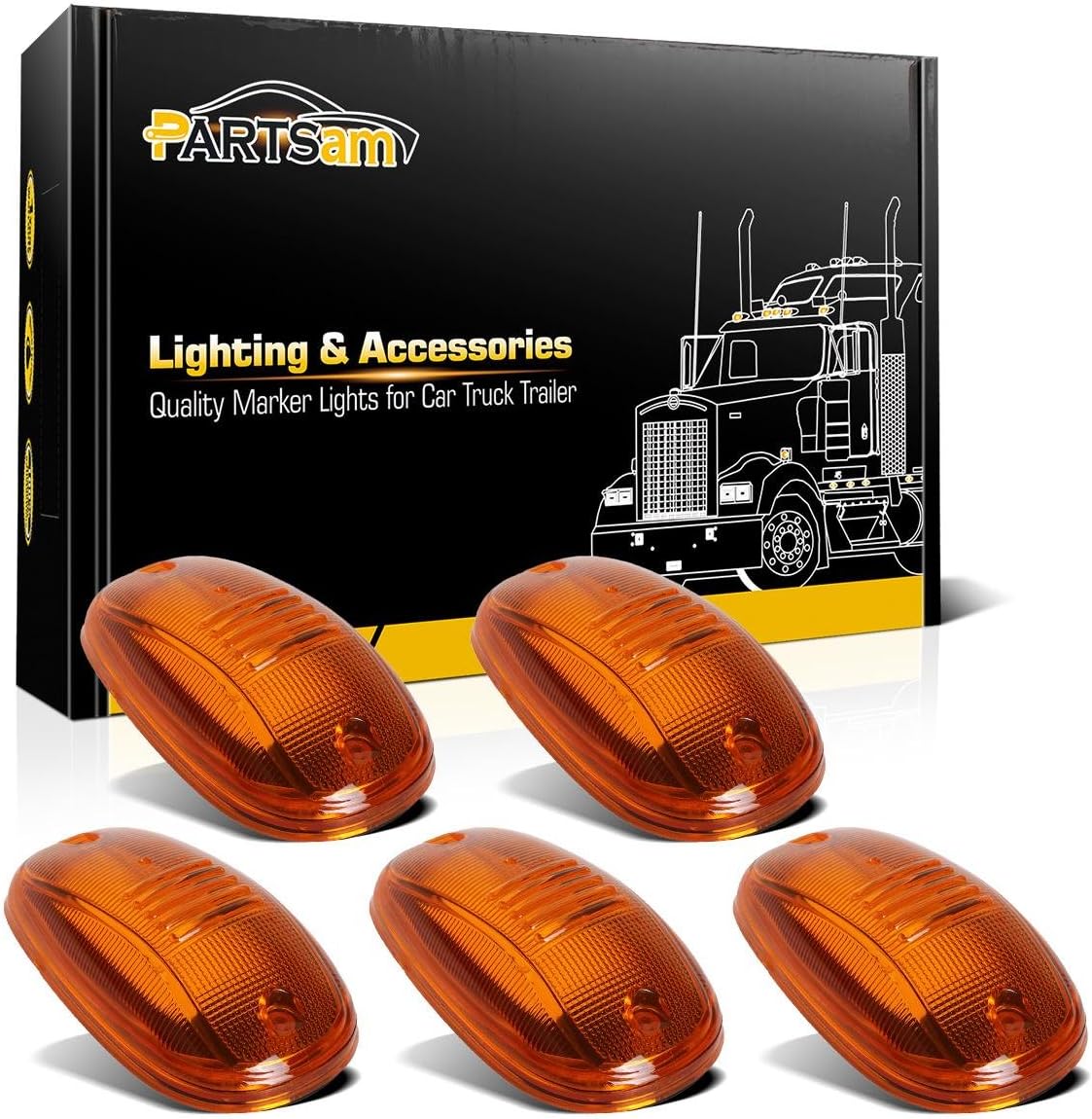 Amazon.com: Partsam 5PCS Amber Top Roof Cab Marker Light 264146AM Light ...