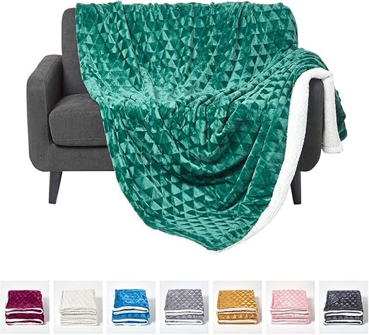 HOMESCAPES Large Emerald Green Velvet Throw 160 x 200cm Soft Geometric ...