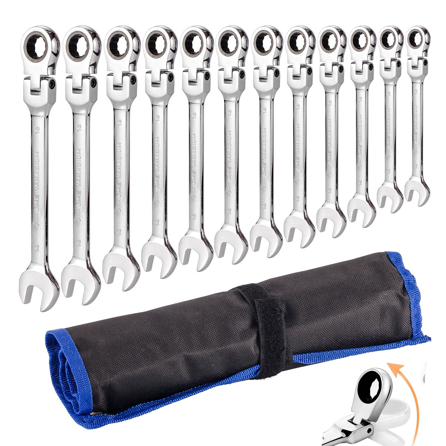 Qnkaa Flexible Ratchet Wrench Set 12pcs 8-19mm Spanner Gear Ring ...