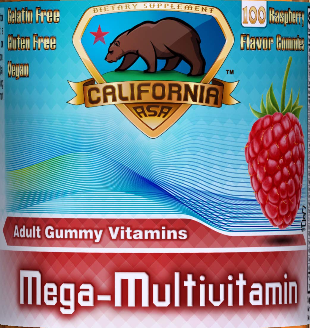 Mega Multivitamin Gummy, 100 Natural Raspberry Flavored Gummies 50-Day ...