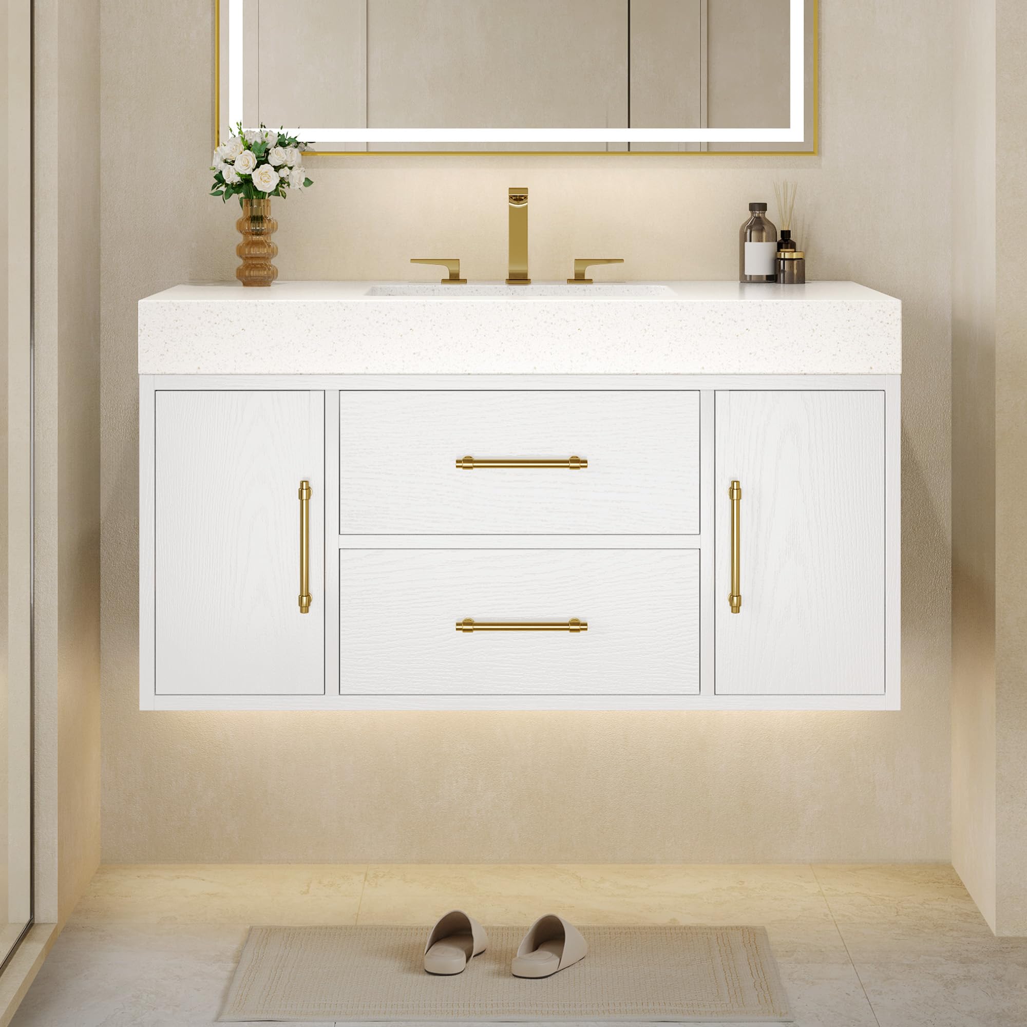 YITAHOME 40 Inch Floating Vanity with 2 Doors & 2 Drawers, Wall Mounted ...
