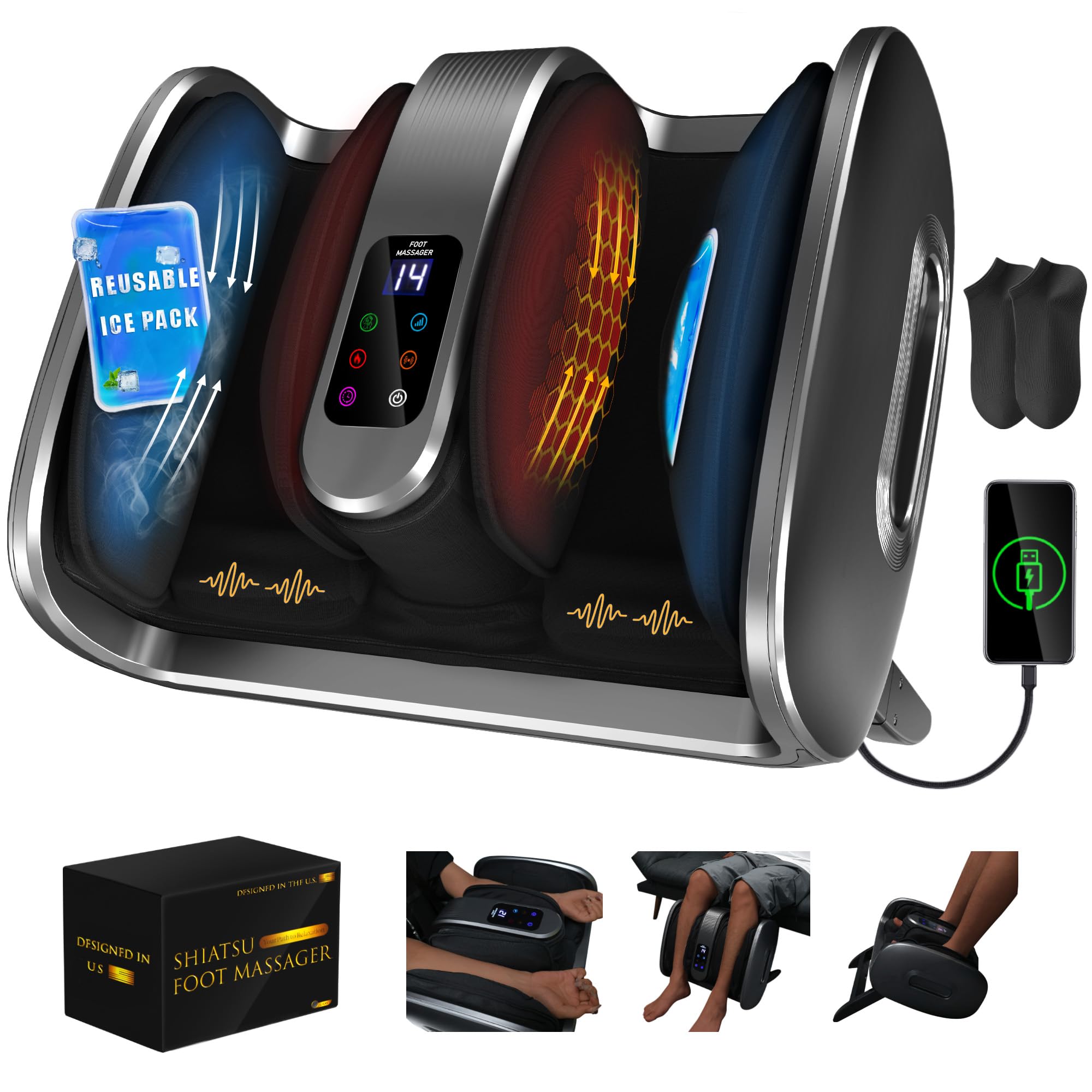 SUMELL Foot Massager with Heat & Ice Therapy-FSA HSA Eligible-Shiatsu ...