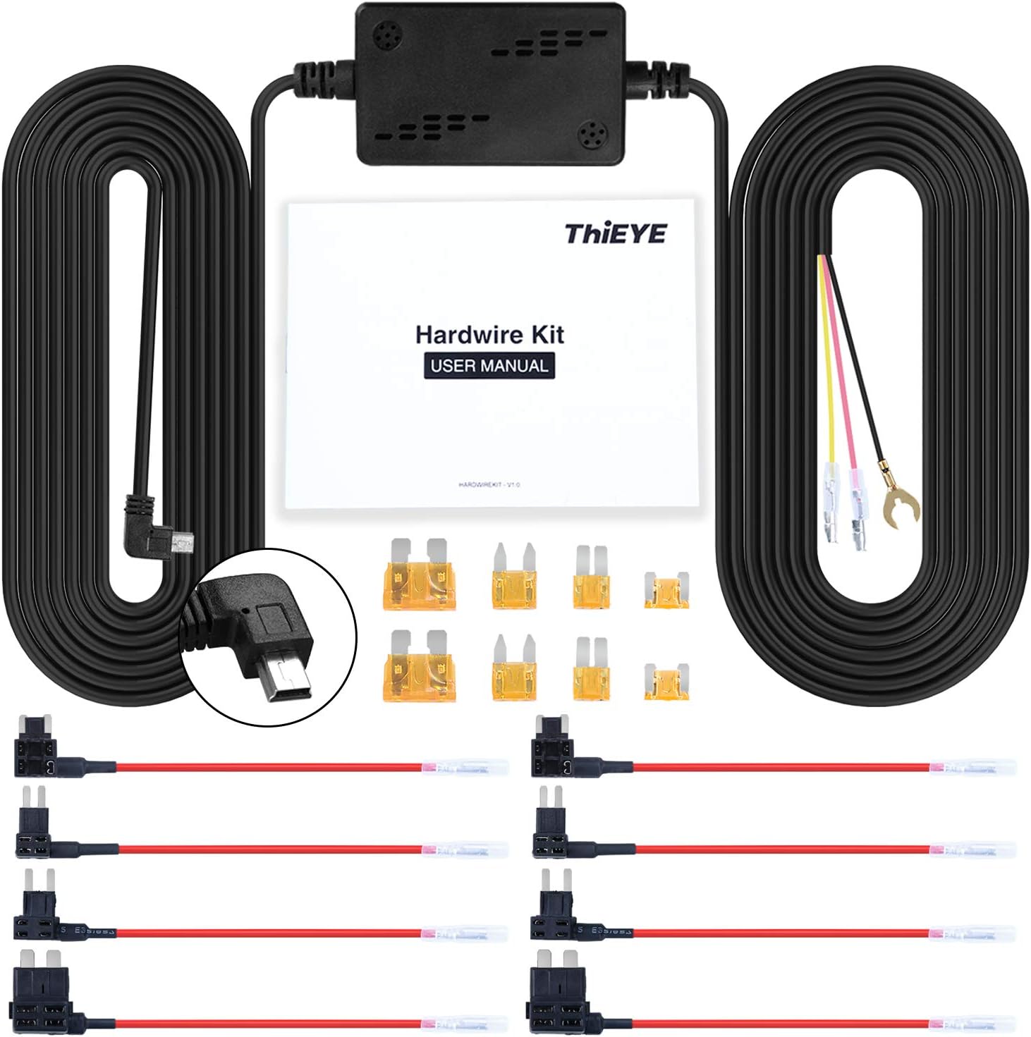 ThiEYE Mirror Dash Cam Hardwire Kit, Mini USB Hard Wire Kit Fuse for ...