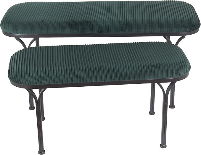 Amazon.com: Privilege Set of 2 Black Metal Ottomans with Ribbed Green ...