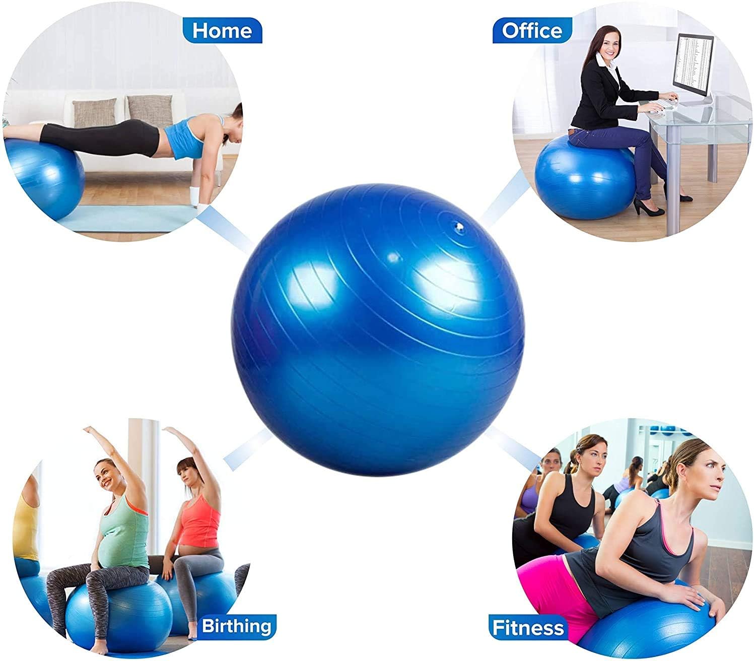 GLOW Exercise Gym Ball – Fitness Yoga Swiss Ball with Dual Hand Pump to ...