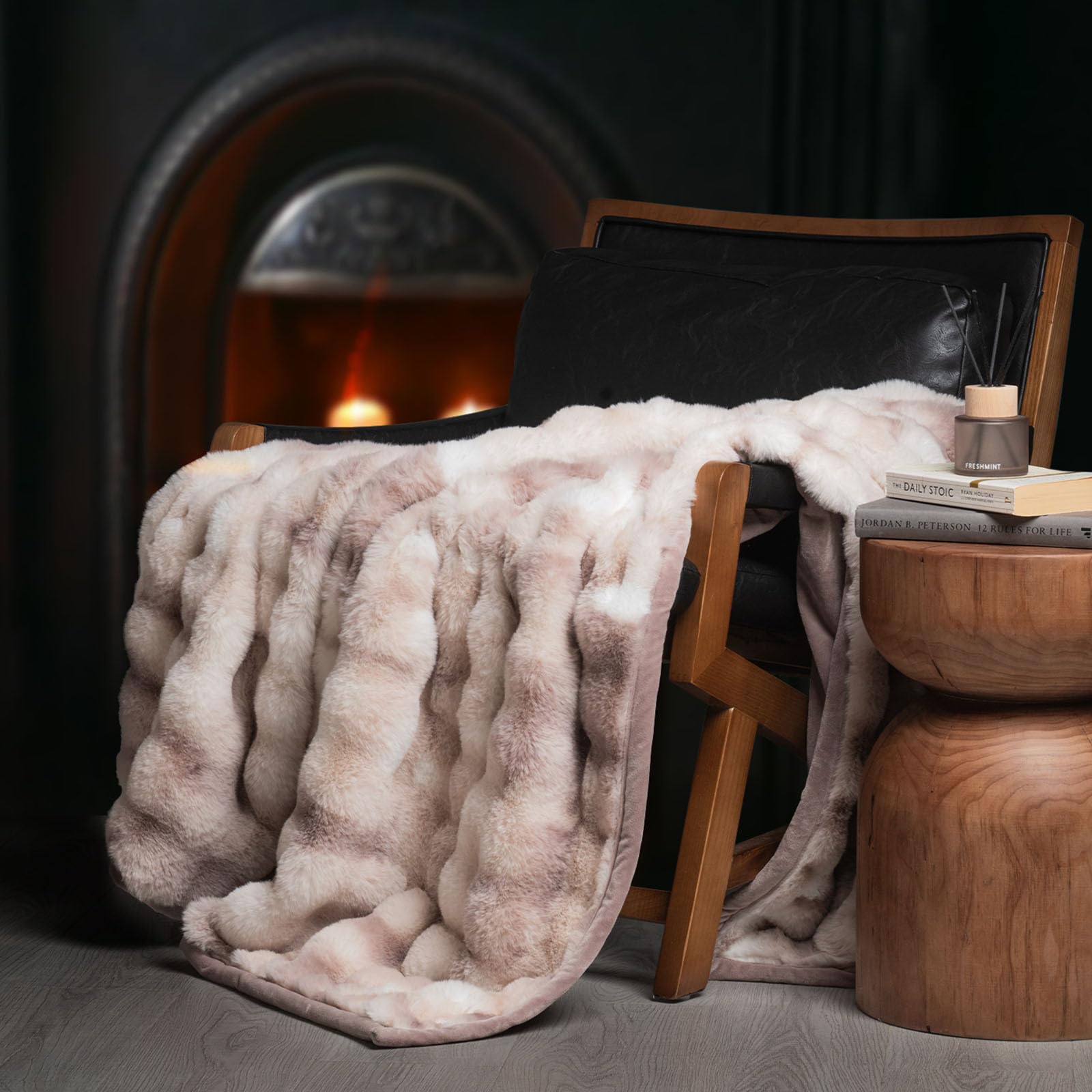 EVERGRACE Ultra Soft Luxury Fluffy Ridgeline Faux Rabbit Fur Throw ...