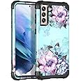 Amazon.com: Casetego Compatible with Galaxy S21 5G Case,Floral Three Layer Heavy Duty Sturdy ...