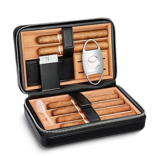 LEACHOI Cigar Travel Humidor Case, Leather Cigar Case with Cedar Wood ...