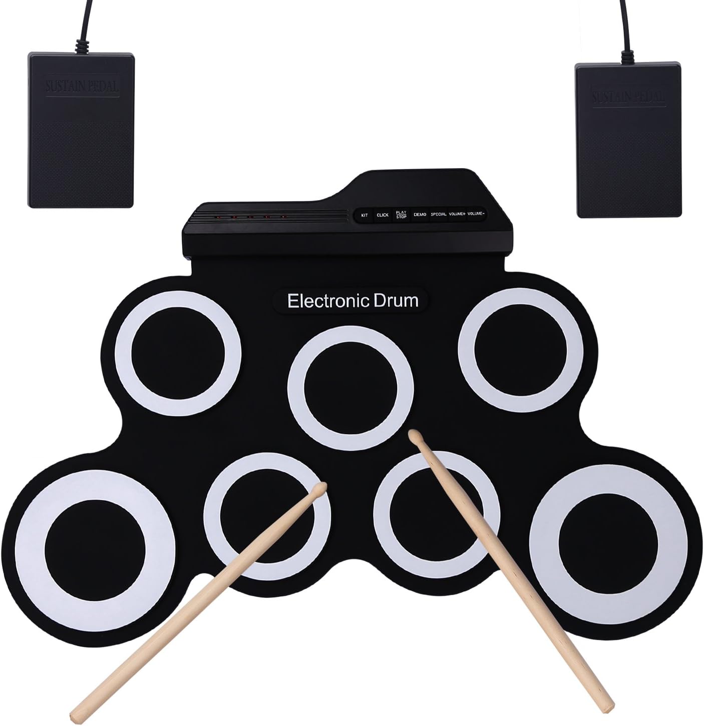 Electronic Roll Up Drum Set, YOSASO Electric Portable Training Battery ...