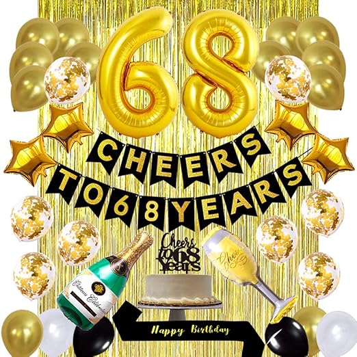 Amazon.com: Gold 68th Birthday Decorations Kit, Cheers to 68 Years ...