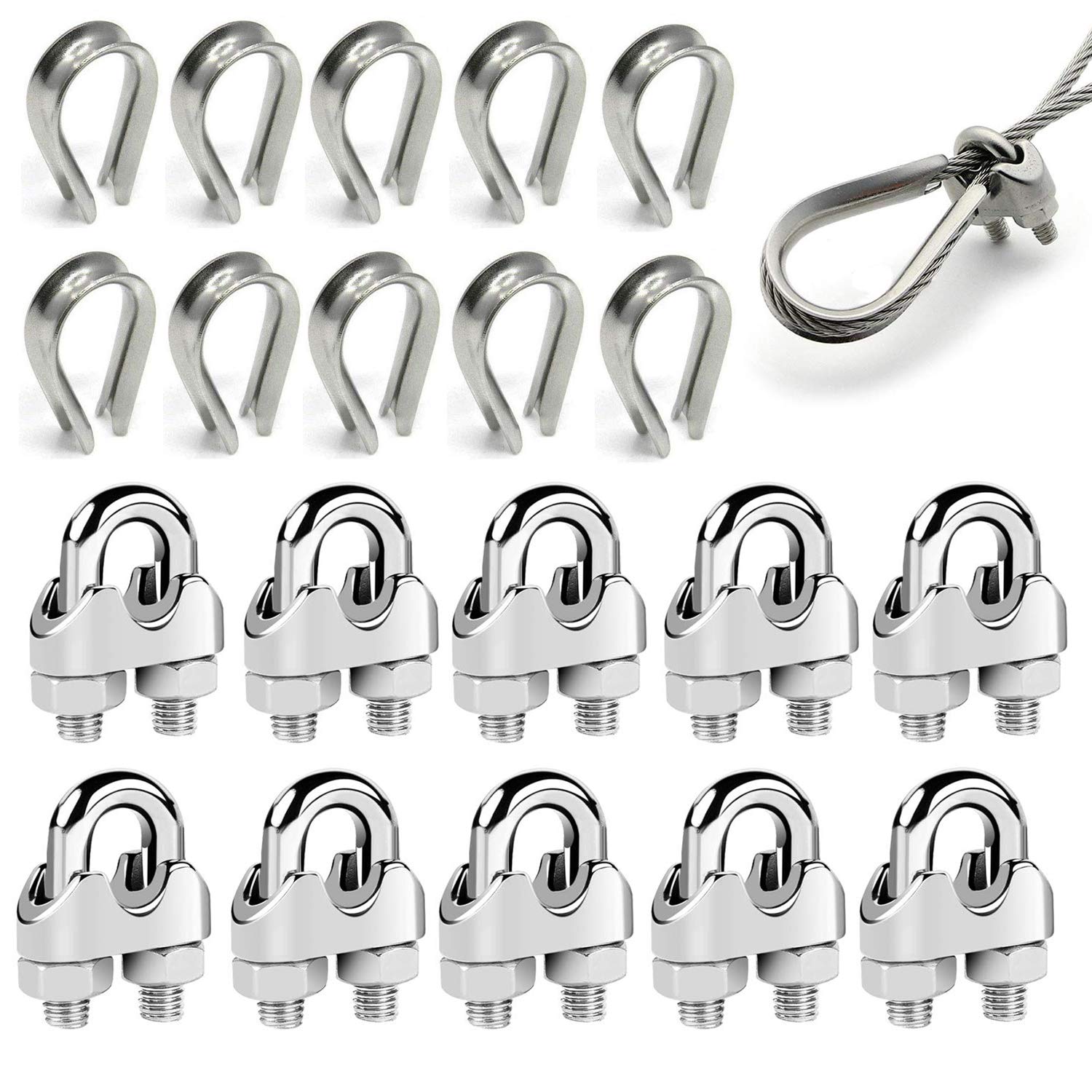 20 pieces of 304 Stainless Steel Wire Rope Clamp, M6 Cable Clamp for ...
