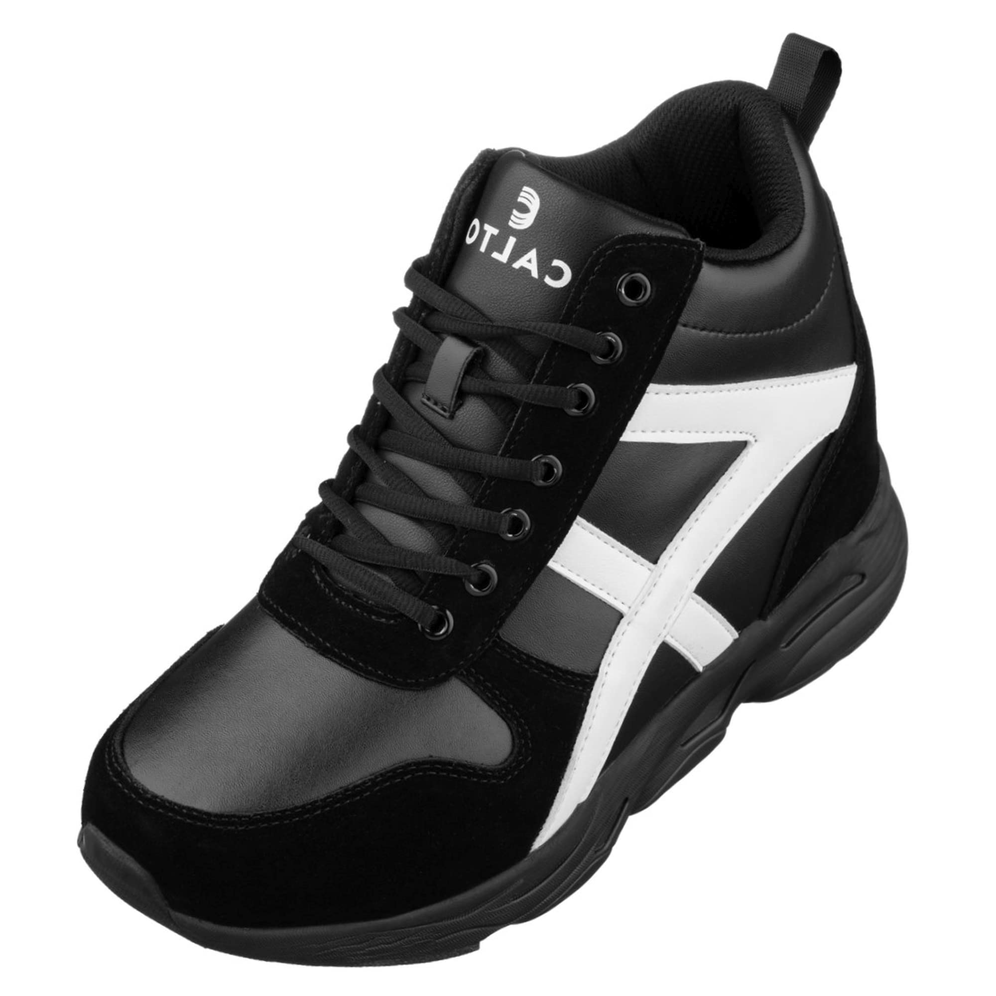 CALTO Men's Invisible Height Increasing Elevator Shoes - Black/White ...