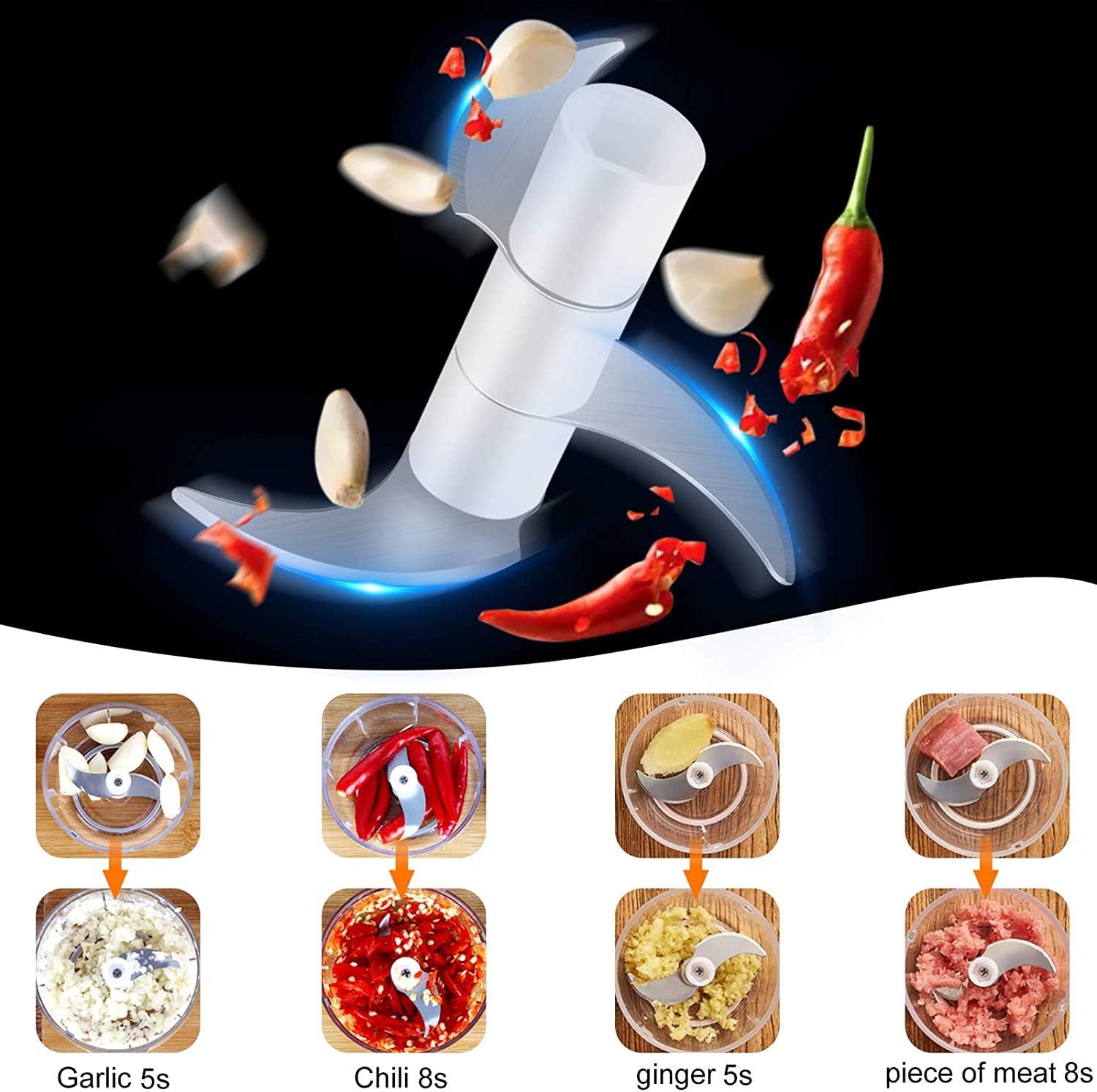 Electric Mini Food Chopper, Vunnalise Garlic Blender Portable Food ...