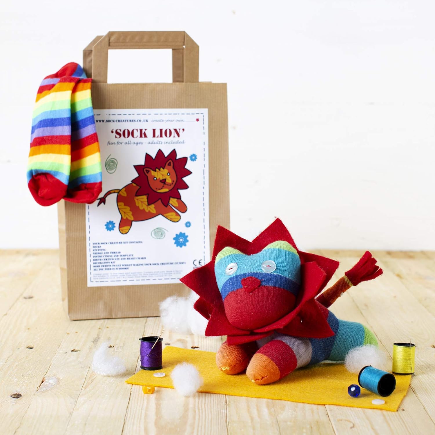 Sock Lion Craft Kit | Sock Creatures | Sewing kit | Craft kit for kids ...