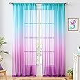 Amazon.com: July Joy Faux Linen Ombre Sheer Curtains Blue and Purple 2 Tone Reversible Rod ...