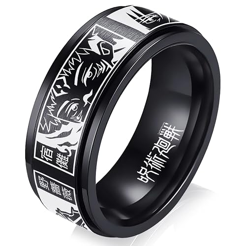 Jujutsu Kaisen Ring Anime Rings for Men, Black Stainless Steel Spinner ...