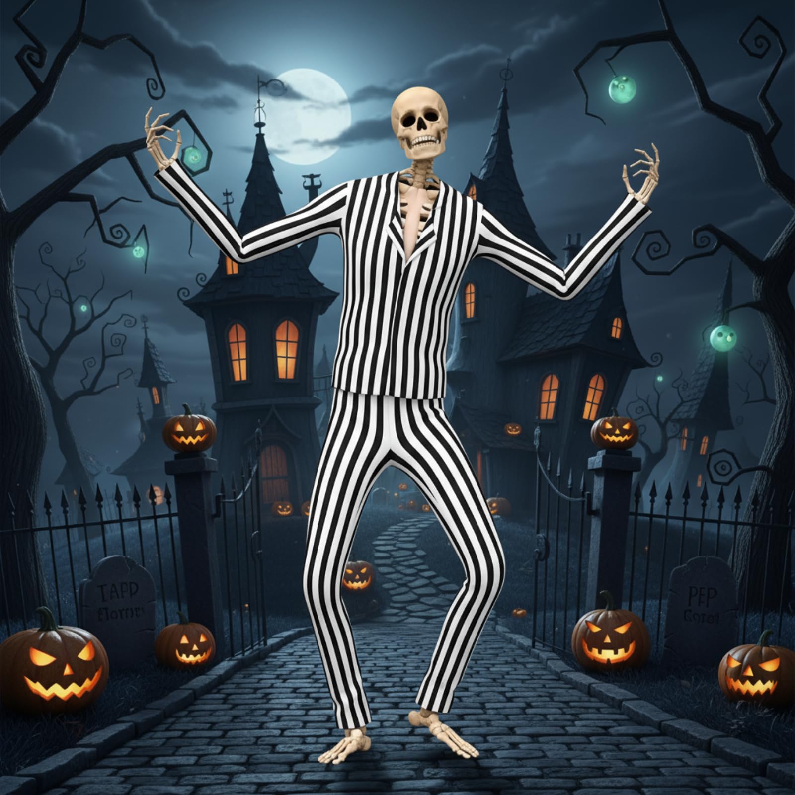 Soulchen 2 Pcs 12 ft Skeleton Costume Set Halloween Jack Suit Outfit ...