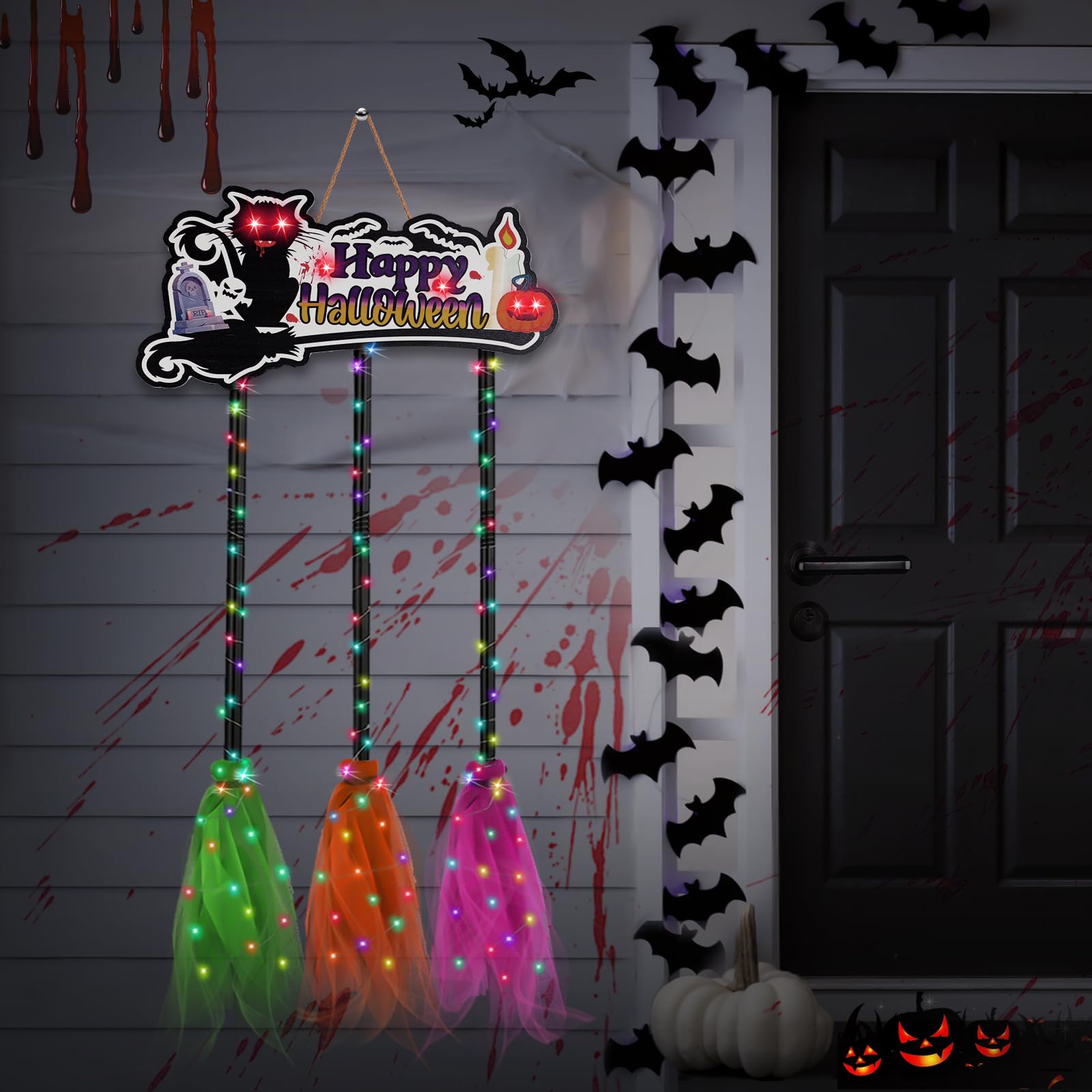 Tiaxidex Halloween Decorations, Light Up Halloween Decorations, Broom ...