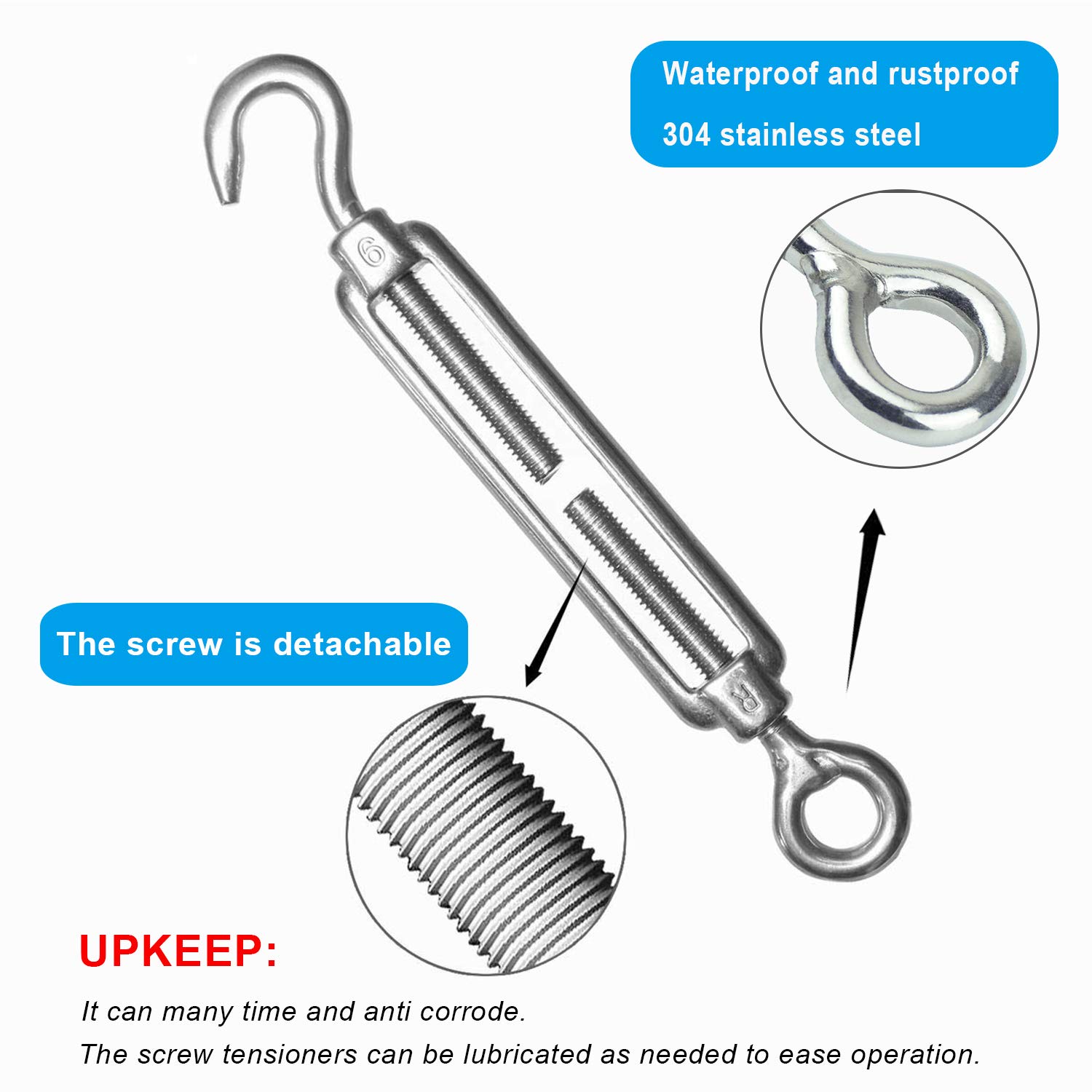M4/M5/M6 Turnbuckle 304 Stainless Steel Hook & Eye Turnbuckle Light ...