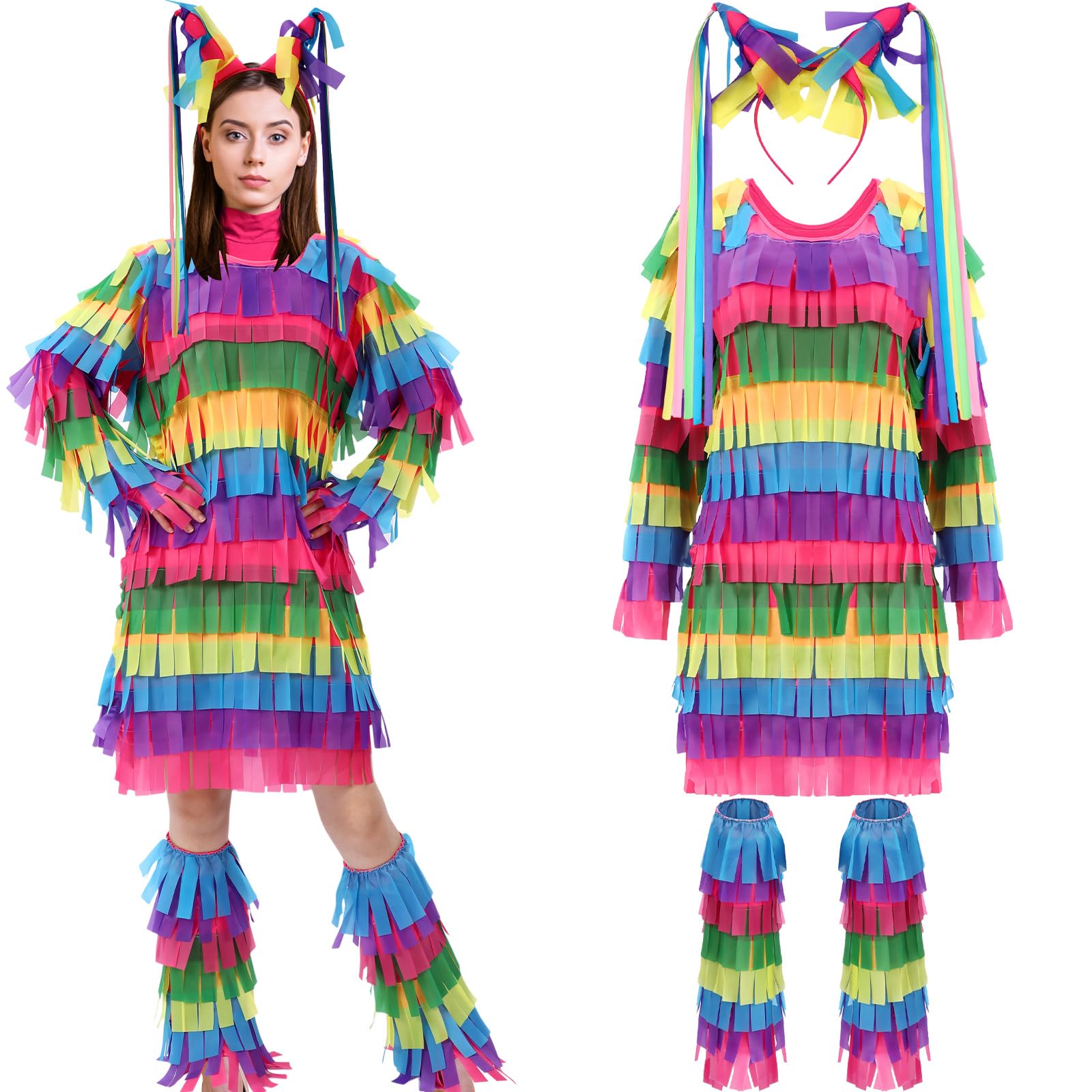Cotwinter 3 Pcs Pinata Halloween Costume for Women Multicolored Dress ...