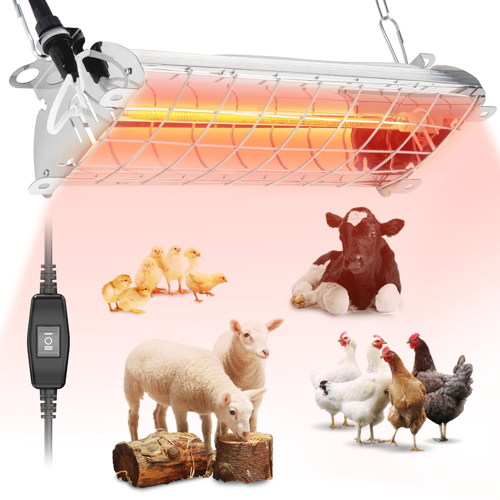 Large Chicken Coop Heater Lamp 60 Chicks, 300W Carbon Fiber Chicks ...