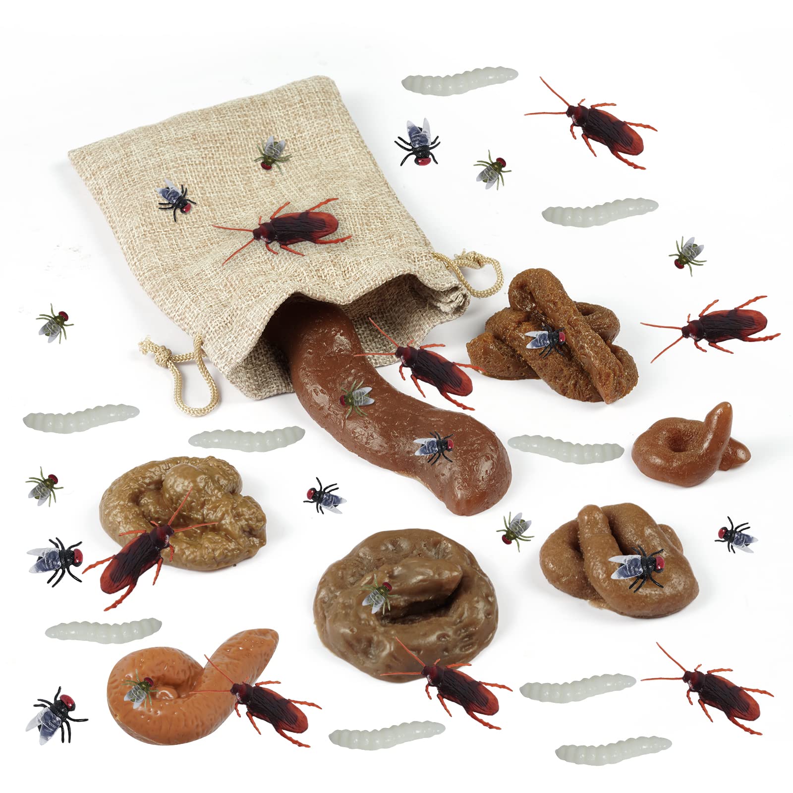Mua 62pcs Fake Dog Poop Realistic Fake Turd Cockroach Fly Flies Maggot ...