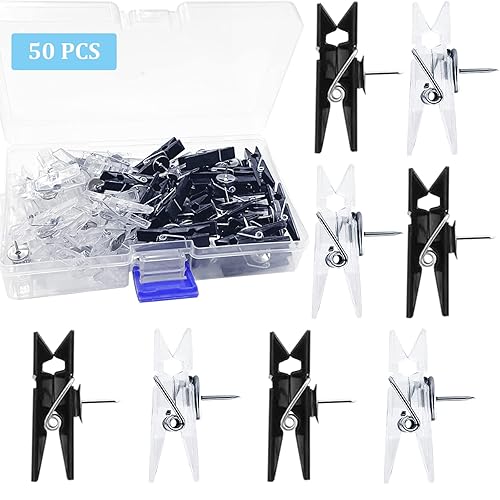 50 PCS Push Pin Clips for Bulletin Board, Plastic Pushpins Tacks, Thumb ...