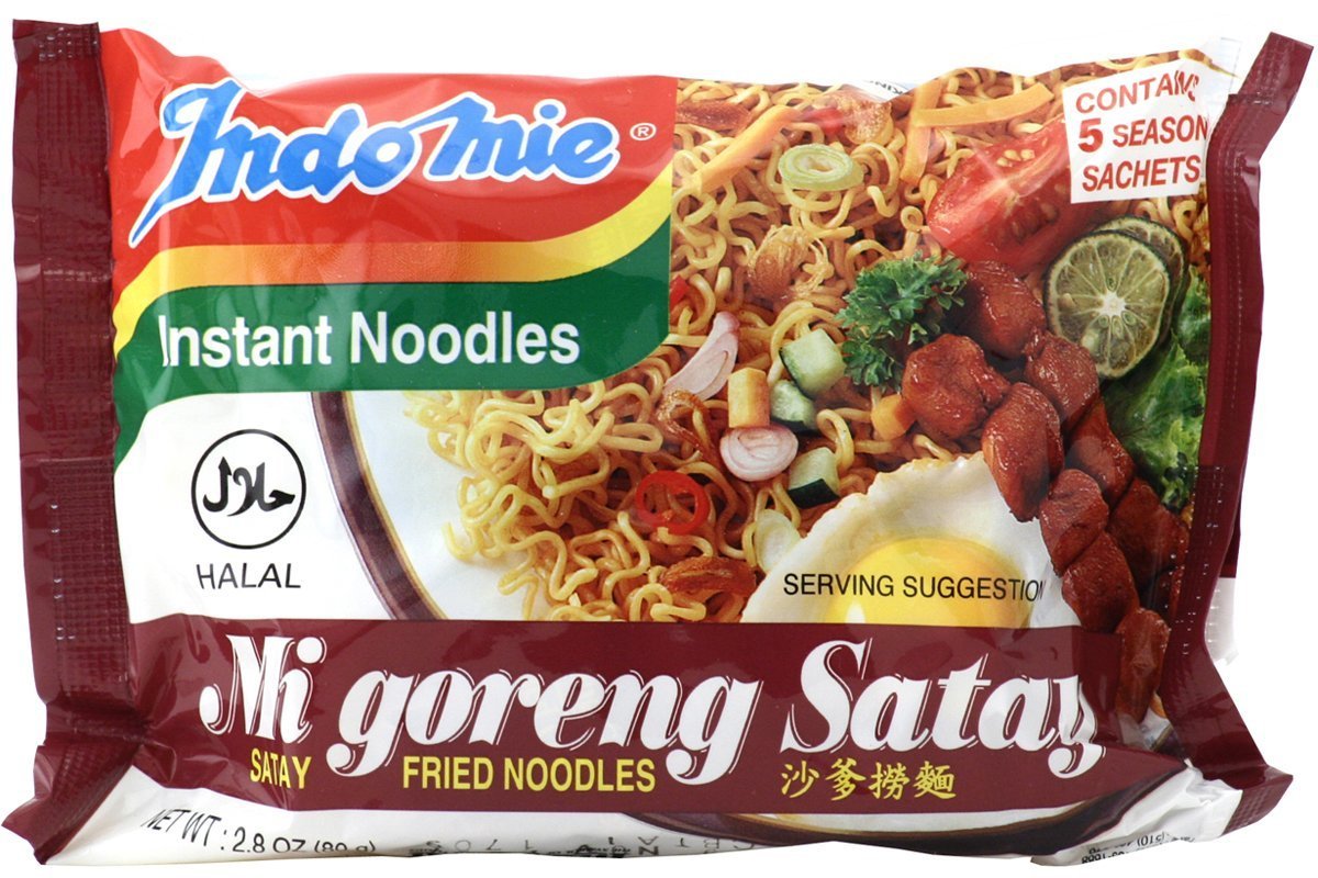 Amazon.com : Indomie Instant Fried Noodles Satay Flavor HALAL for 10 ...
