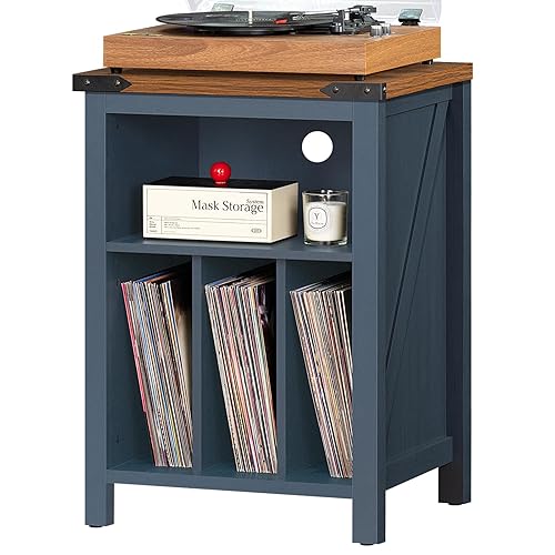 Record Player Stand with Vinyl Record Storage,Navy Blue Record Player ...