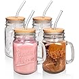 Amazon.com: ANOTION Mason Jar Drinking Glasses - 16oz Mason Jars Glass Cups With Lids and Straws ...