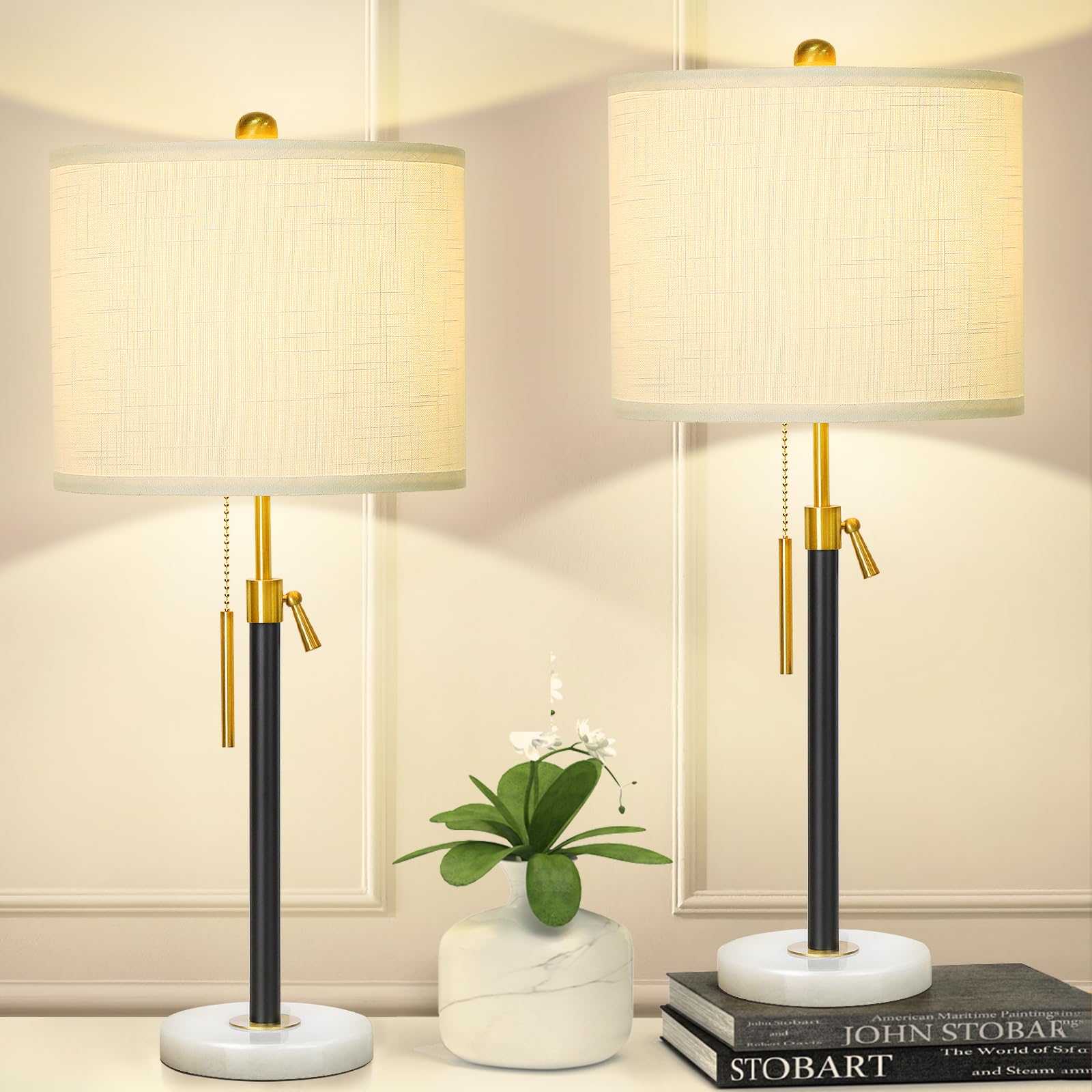Black and Gold Table Lamps Set of 2: 22" to 30" Height Adjustable ...