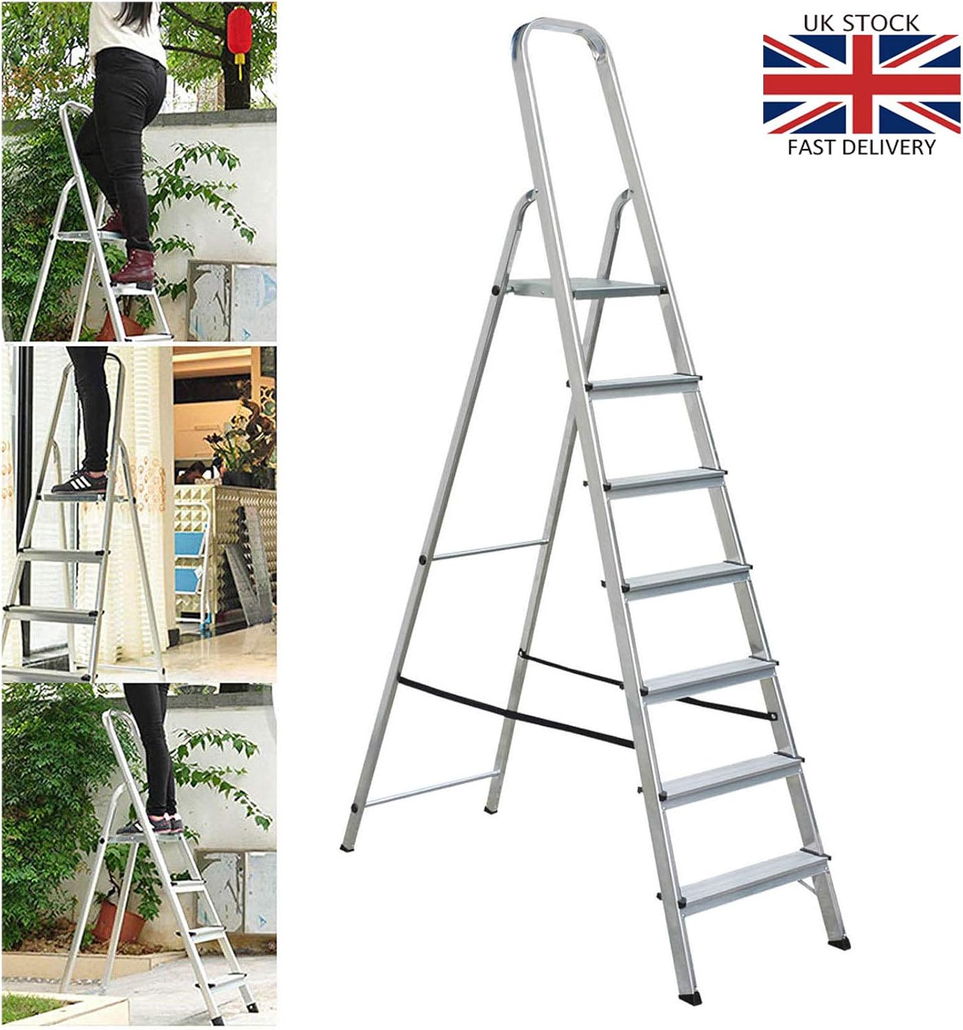 Super Saturday Heavy Duty 7 Step Ladder Aluminium Folding Portable ...