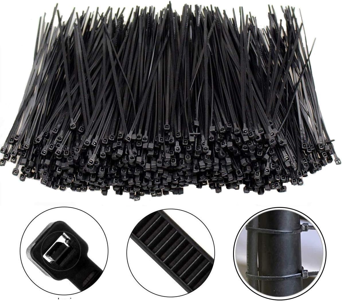 Cable Ties, 1000pcs Black Zip Ties Self Locking Nylon Cable Ties for ...