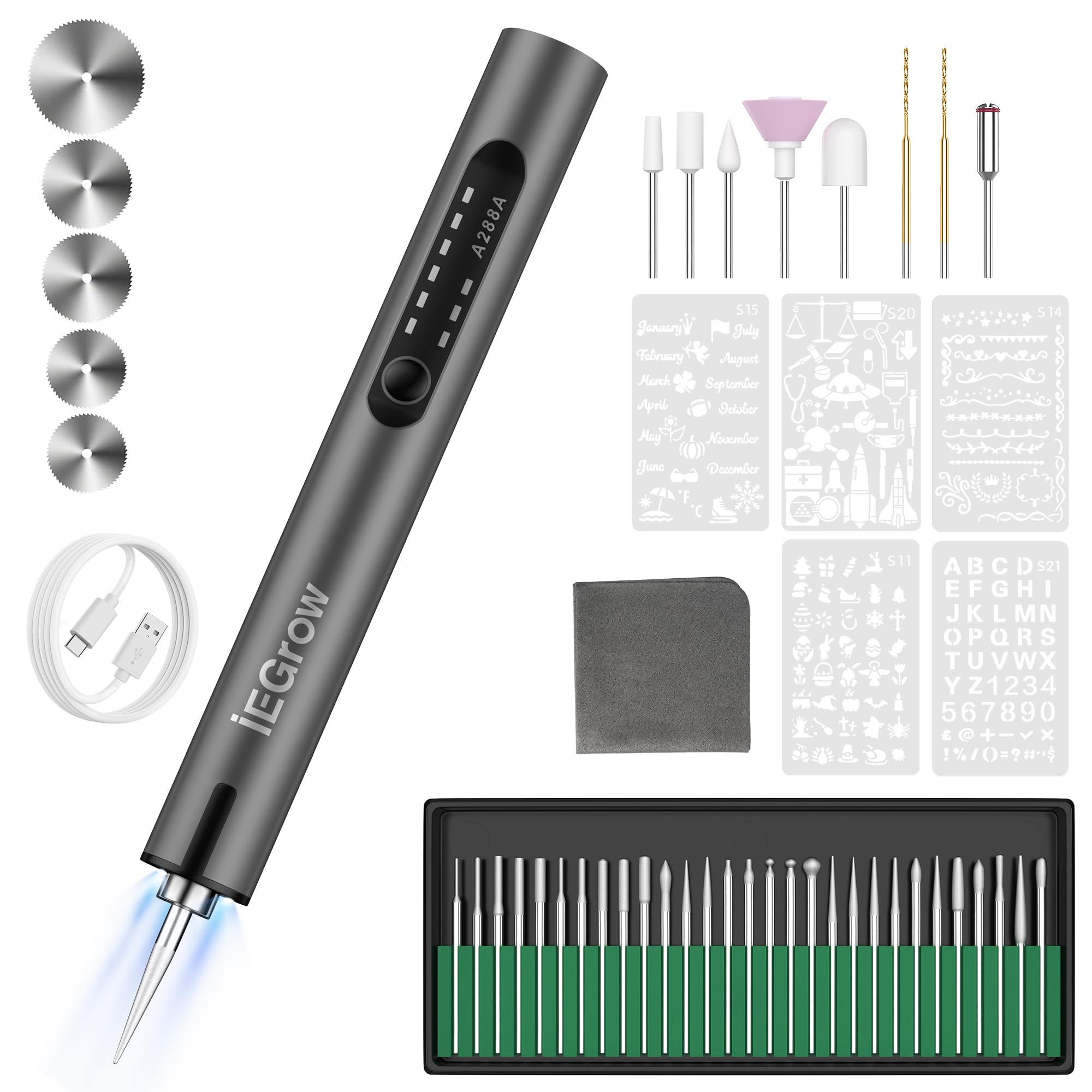 Electric Engraving Pen with Light, Mini DIY Eengraver Pen with 44 Bits ...