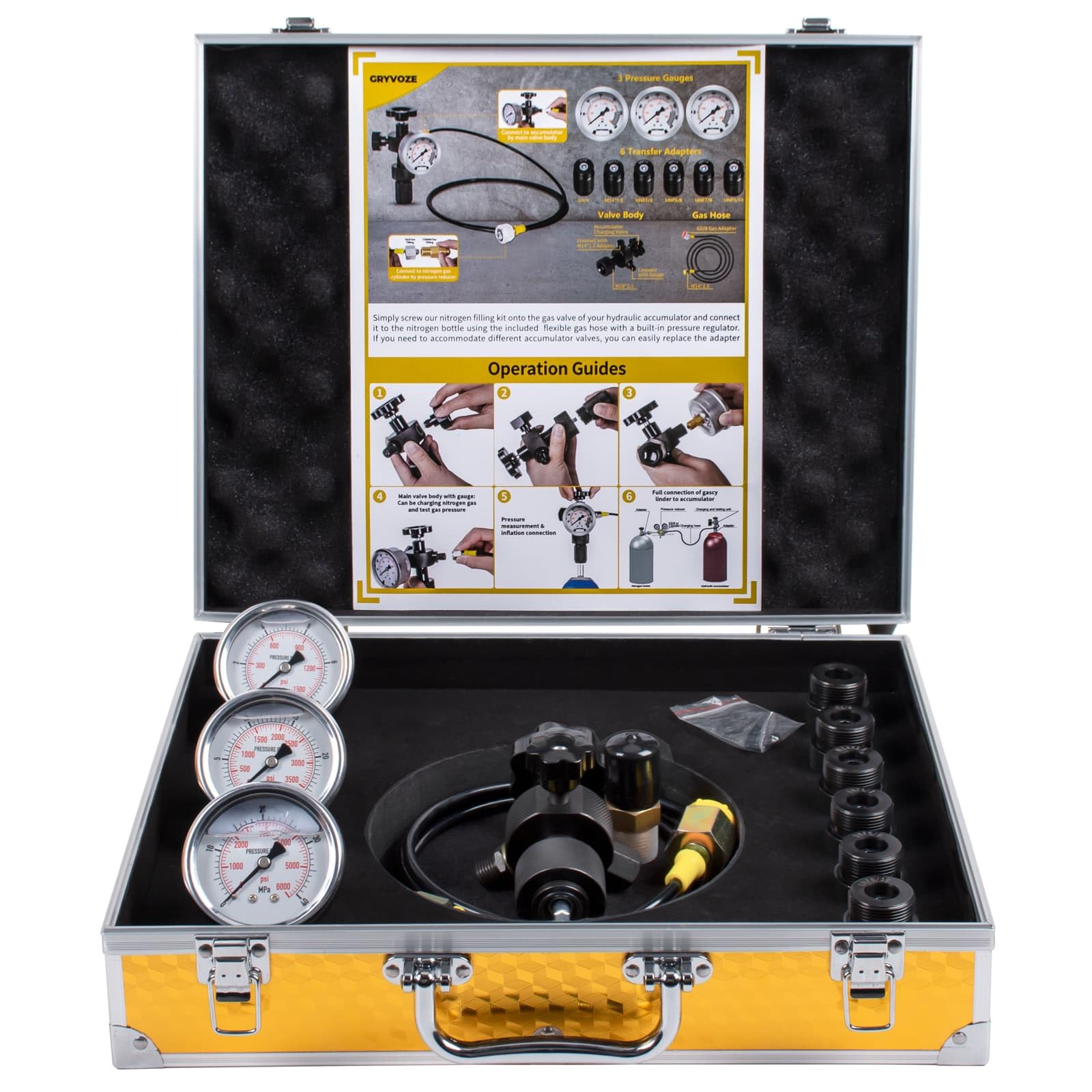 GRYVOZE Hydraulic Nitrogen Accumulator Charging Kit, Pressure Test ...
