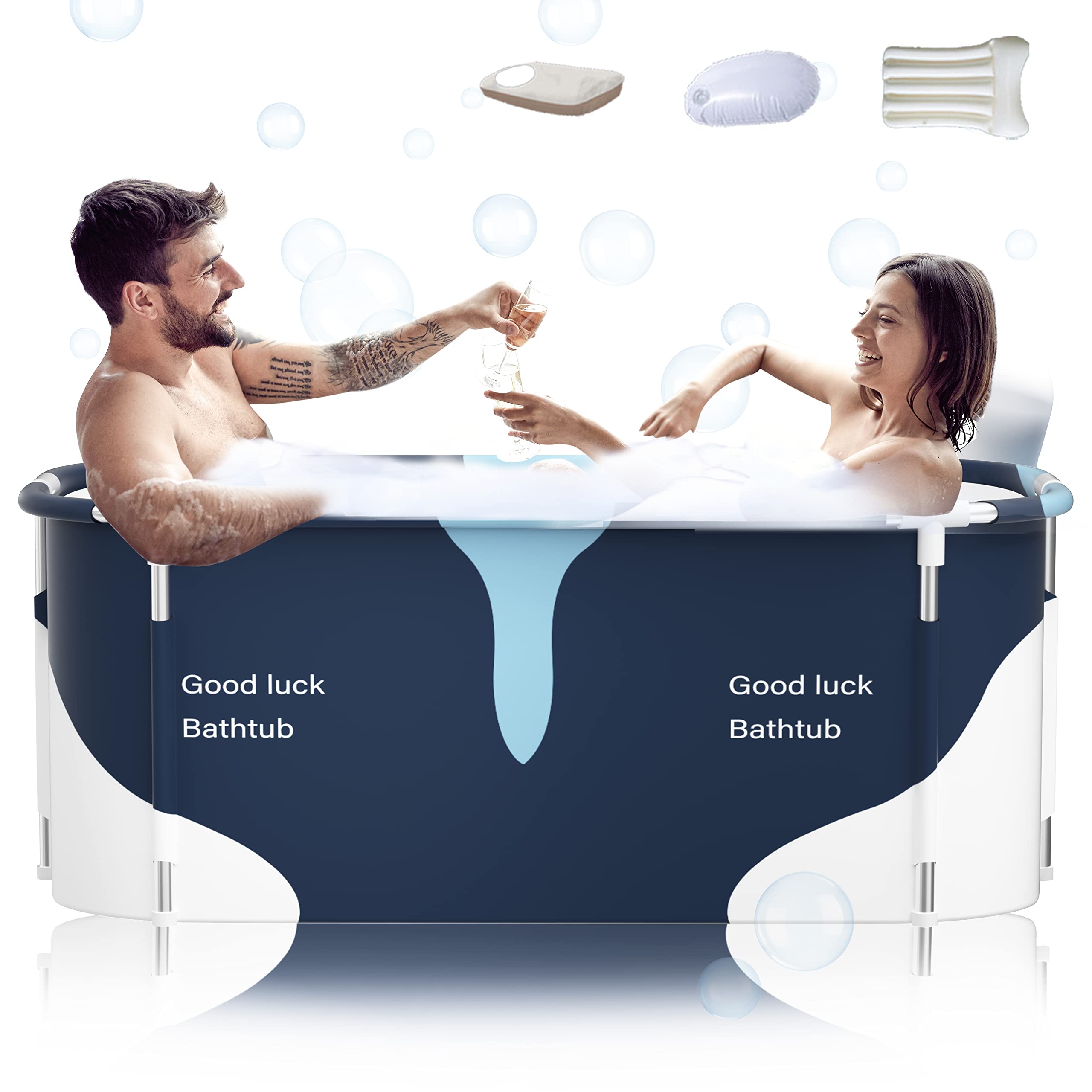 53" Extra Large Portable Foldable Bathtub with Metal Frame for Adult ...