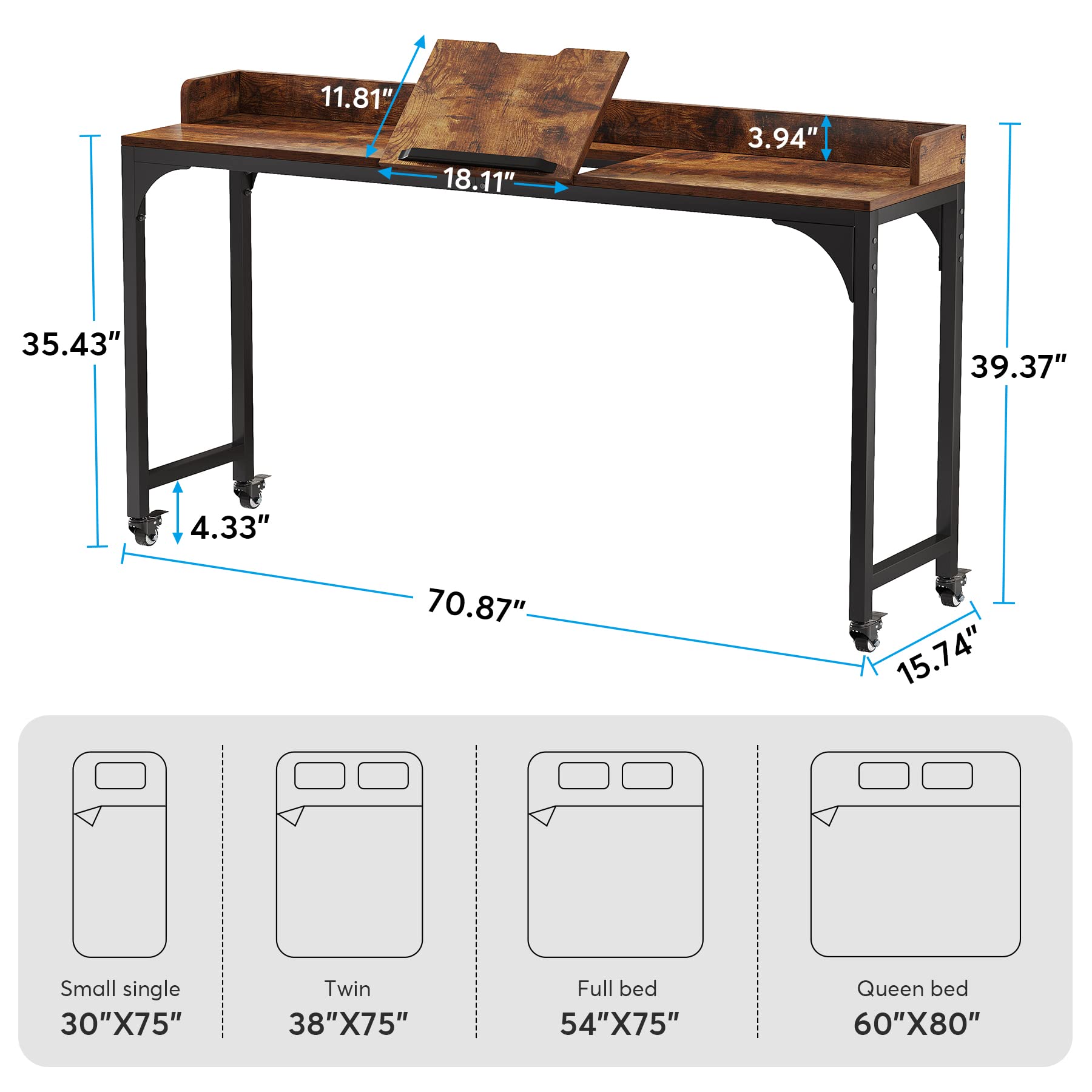 Mua Tribesigns Overbed Table with Wheels, Queen Size Over Bed Table ...