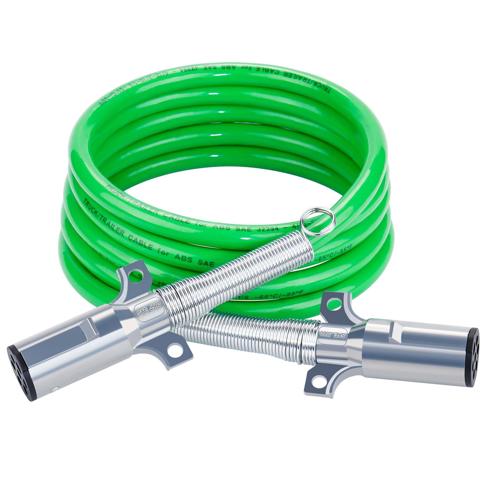 Dazakoot 7 Way ABS Trailer Cord, 15FT Straight 7 Way ABS Coiled, Heavy ...