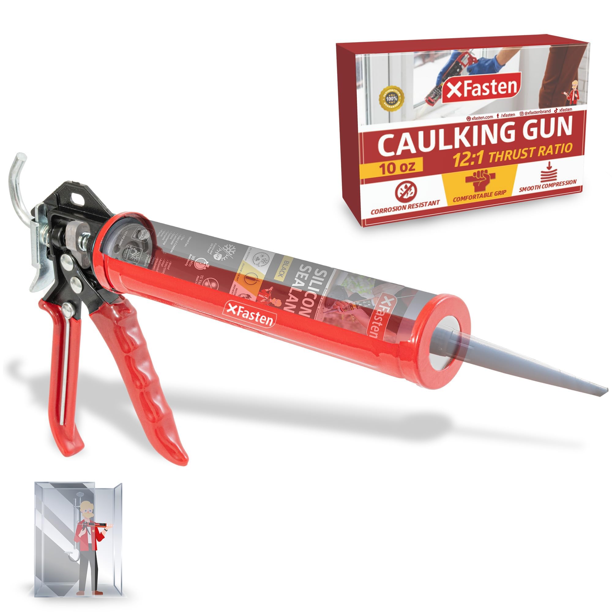 XFasten No Drip Caulk Gun for 10 oz Tube 12:1 Thrust Ratio Drip Free ...