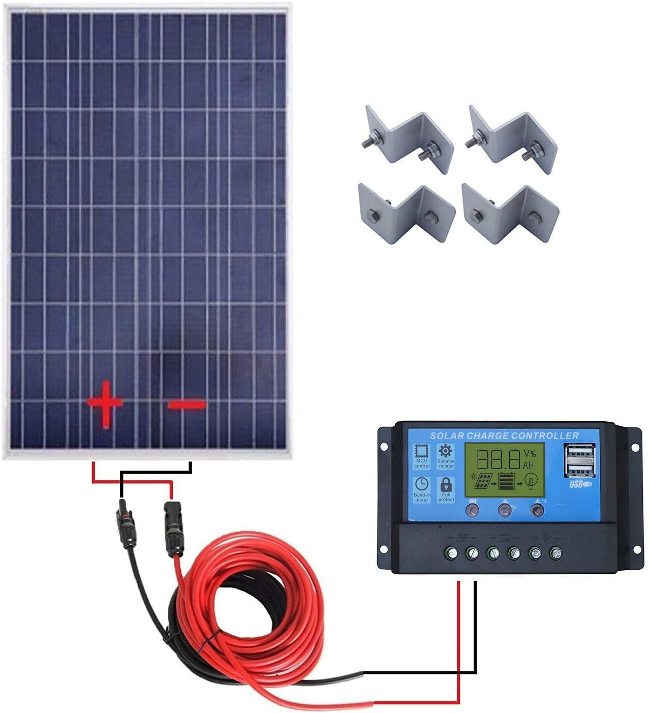 ECO-WORTHY 100W Complete Solar System: 100 Watts Solar Panel + 20A LCD Display PWM Charge ...