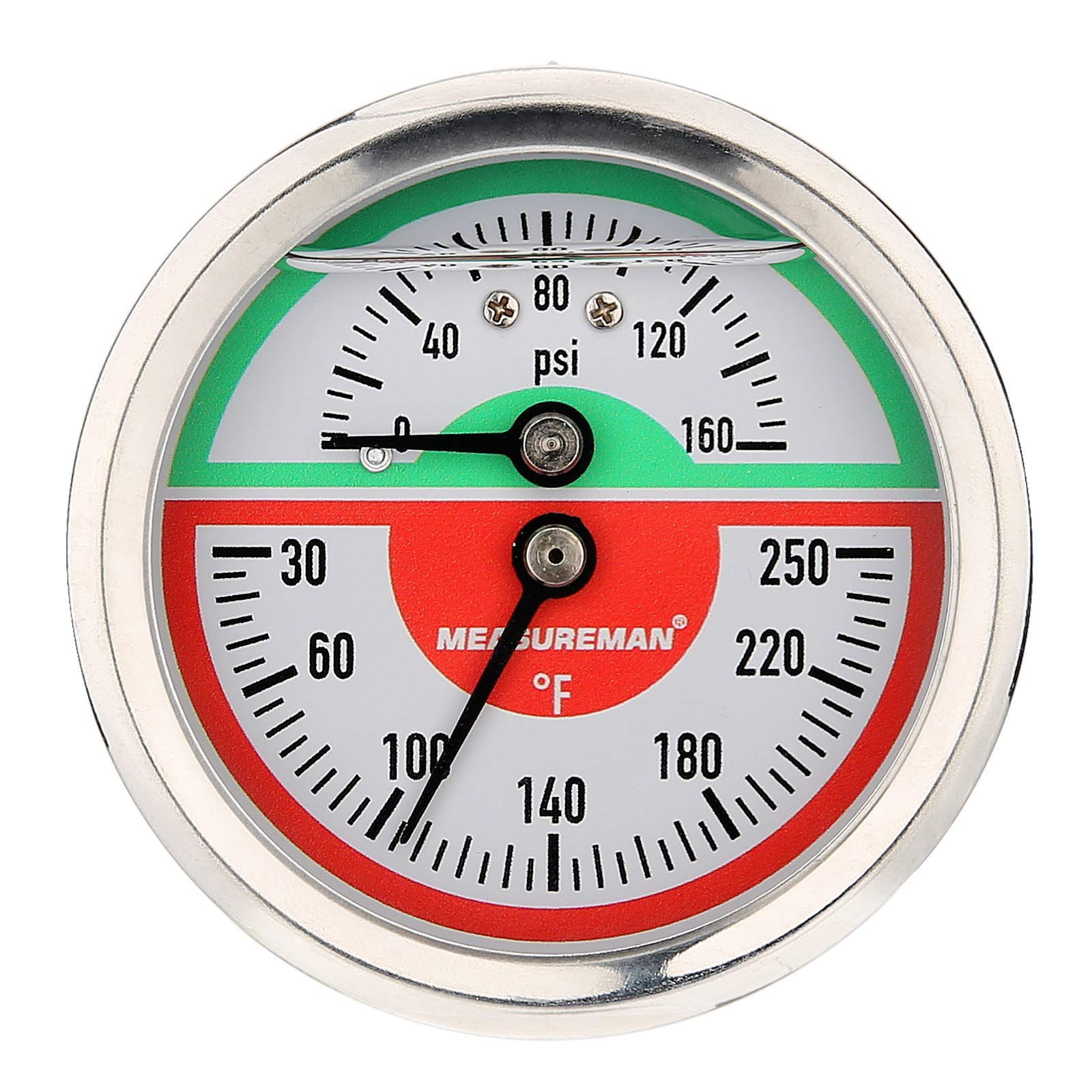 MEASUREMAN Tridicator, Thermo-Manometer, 2-1/2", Silicone Oil Filled, 0 ...