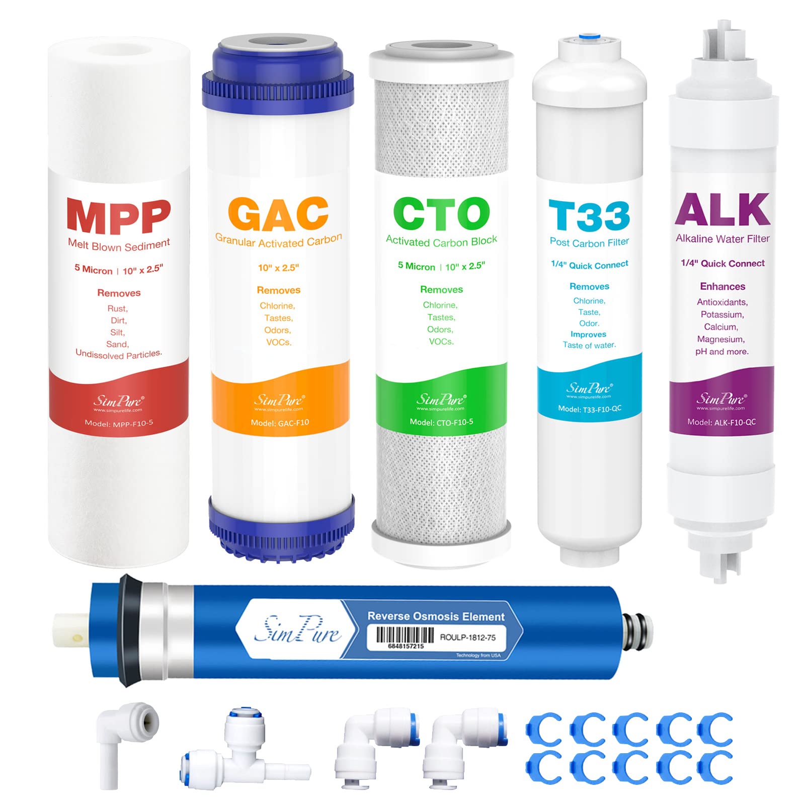 SimPure SP5-RO75 6-Stage Reverse Osmosis Replacement Filter Set with ...