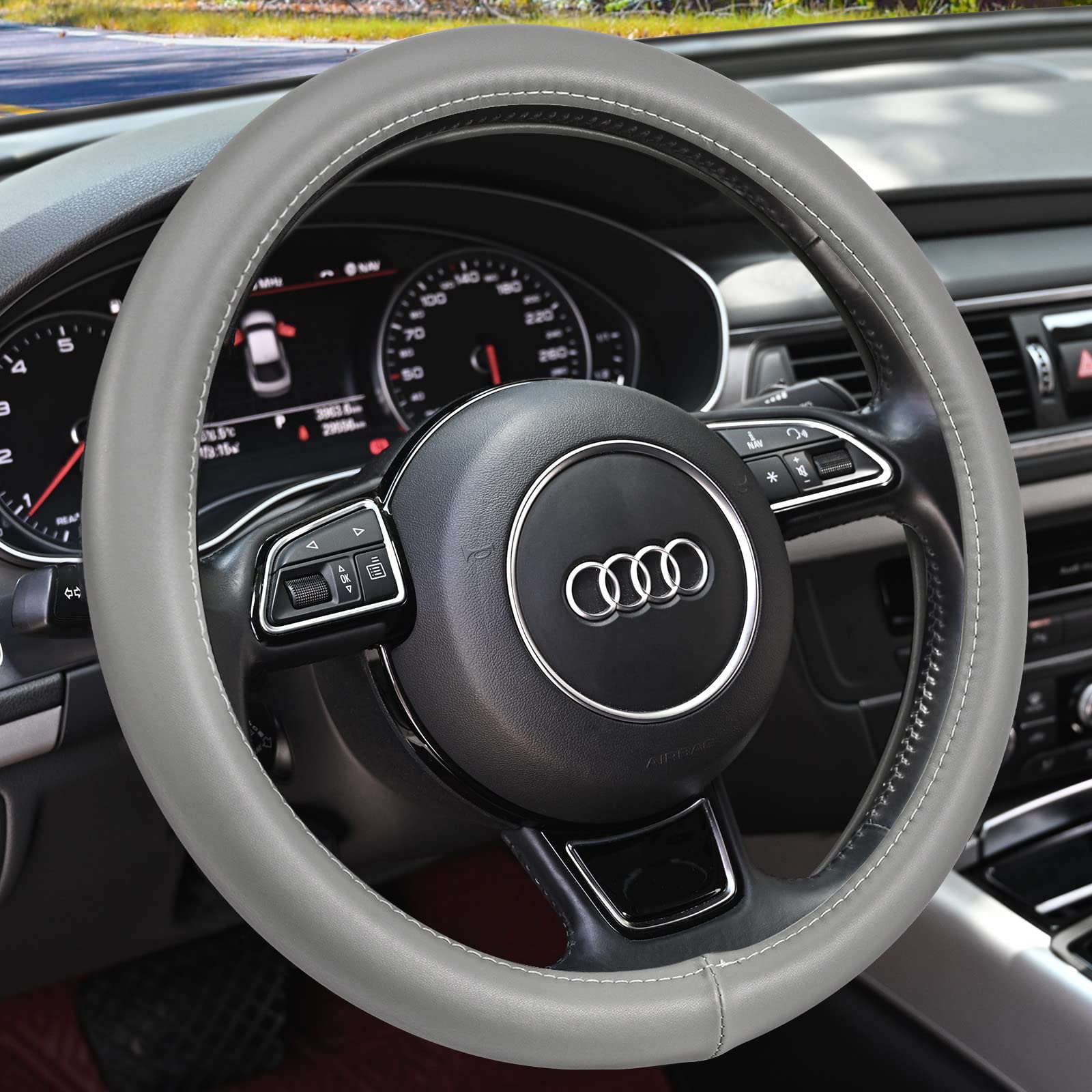 Haokay Heavy Duty Pure Cowhide Steering Wheel Cover SUV Car, Gray ...